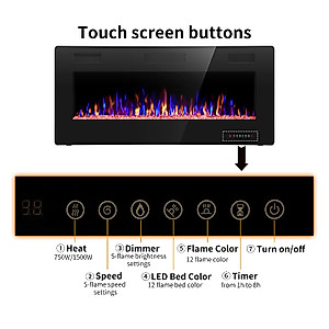 ZAFRO Electric Fireplace 30'' with Remote Control, Recessed Wall Mounted Electric Fireplace with Adjustable 12-Color Flame Brightness & Speed