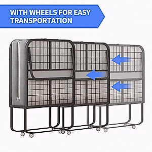 ZAFLY Folding Bed with 4 Inch Mattress,Rollaway Folding Guest Bed Fold Up Bed with Lockable Wheels,Space Saving Foldable Bed Portable Bed,Rollaway Bed with Folding Mattress for Adults,75 x 31 Inch