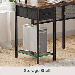 Huuger L Shaped Desk Computer Desk with LED Lights & Power Outlets, Gaming Desk with Storage Shelves, Corner Desk Home Office Desk, Rustic Brown