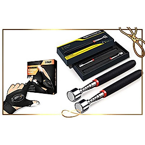 Tool Gifts for Men-LED Flashlight Gloves Gifts for Men, Stocking Stuffers and Stocking Stuffers Tool Gifts for Men - Magnetic Tool Pickup,Telescoping Magnet, Gadget Tool for Women, Christmas Tool Gift