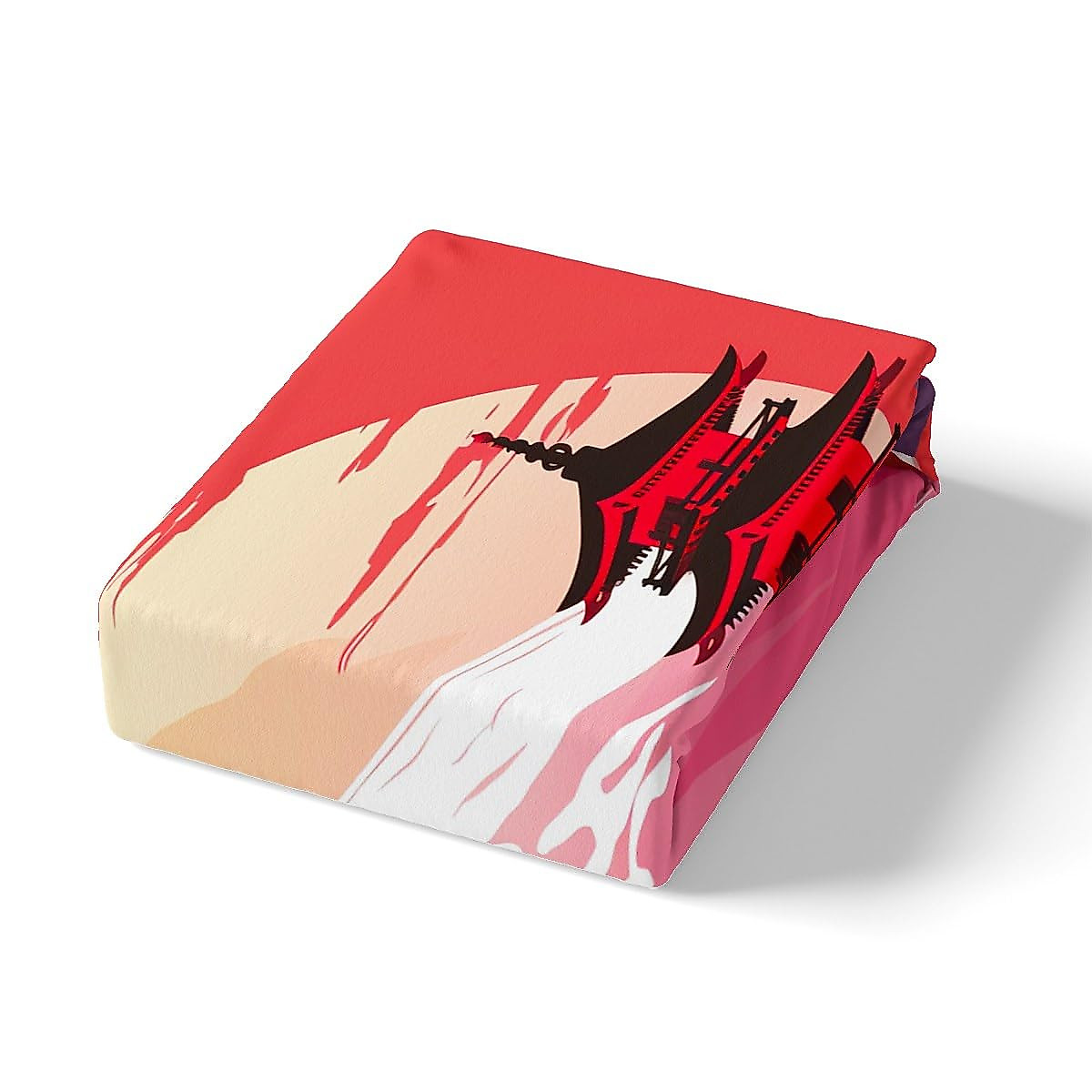 Red Ukiyoe Print Duvet Cover Cherry Blossom Bedding Sets Queen Japanese Mount Fuji Comforter Cover Chic Flowers Florals Bedding Retro Oriental Tower Quilt Cover Decoratives Ultra Soft Cozy 3 Piece