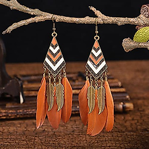 6 Pairs Women Feather Earrings Bohemian Fringe Tassel Long Drop Dangle Earrings Set with Dream Catcher Design Boho Earrings for Women Girls Birthday Christmas Holiday Party (style 4)
