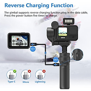 Gimbal Stabilizer,Inkee Falcon Plus Action Camera Gimbal Compatible with GoPro Hero 12/11/10/9/8/7, OSMO Action 3/1,Insta360 ONE R,Support Media Mod, Prvide Extension Rod and Tripod