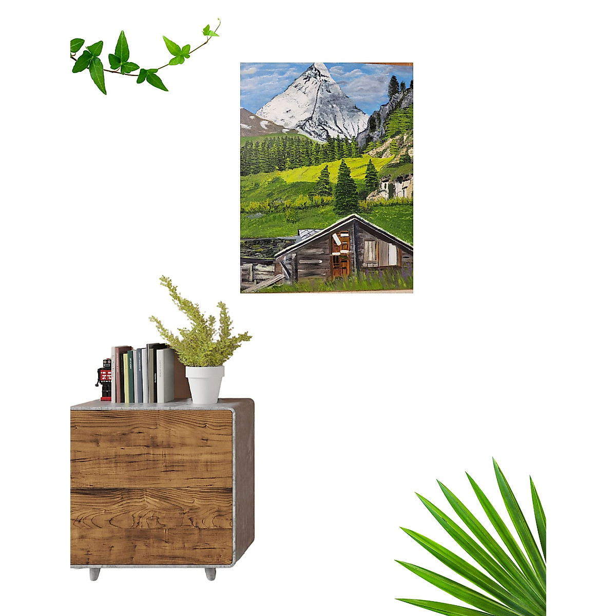 Handmade oil painting on Cotton canvas, Mountain And old House Green And Brown 100% Hand painted,Modern Artwork For Living Room.''20x16''