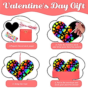 Natonhi 36 Pack Valentines Day Gifts Card for Kids,Heart Rainbow Scratch Art Paper Valentine Crafts for Kids Party Favors Classroom Exchange Prizes