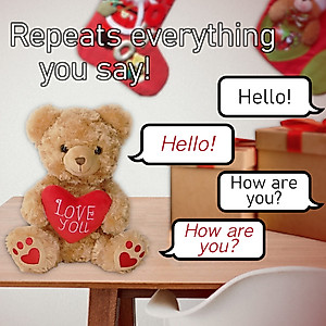 Zillywood 9" Talking Teddy Bear Repeats What You say. Repeating Talking Teddy Bear Gift for her. I Love You Gifts for Valentine's Day, Mother's Day with Removable Plush Heart (Repeating Teddy Bear)