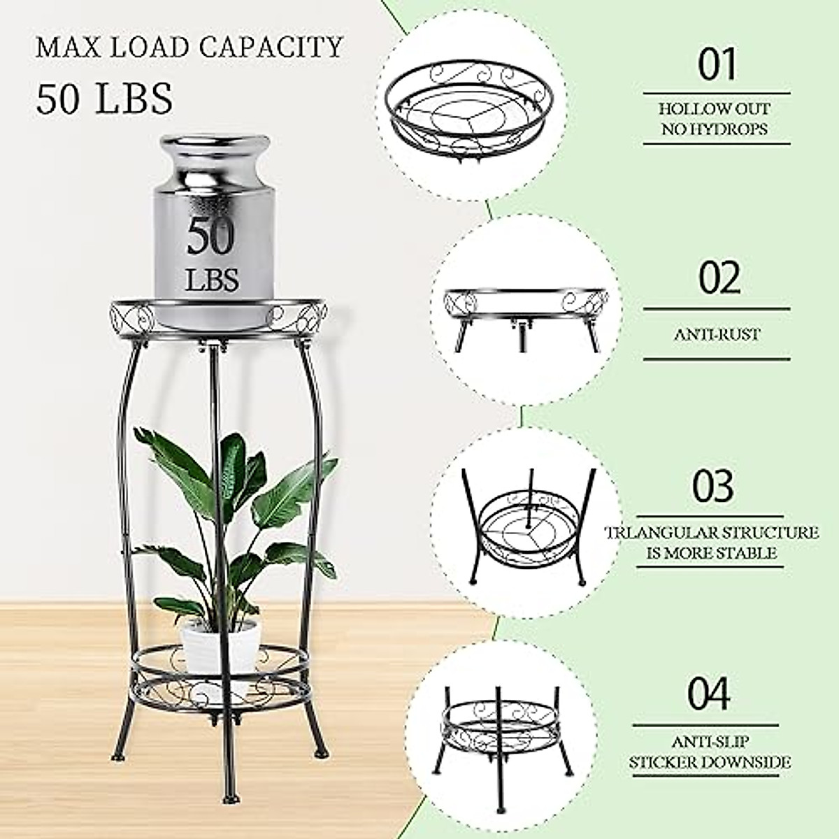 Plant Stand Indoor Outdoor 2 Tier 27" Tall Metal Potted Holder Rack Flower Pot Stand Heavy Duty Plant Shelf Rustproof Iron Multiple Plant Round Supports Rack for Planter Corner Garden Balcony Patio