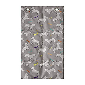 Lunarable Dachshund Hanging Pocket Organizer, Colorful Cartoon Bones and House Pet Silhouettes Domestic Dogs Greyscale Backdrop, Printed Polyester Storage Bag with Pockets, 21" x 31", Multicolor