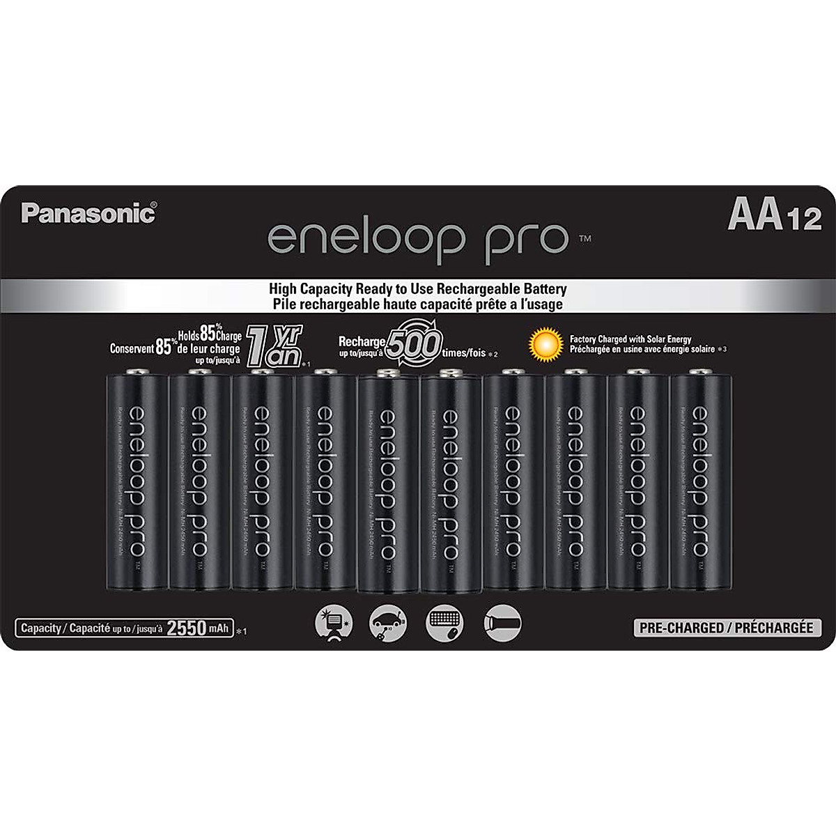 Eneloop Panasonic Pro Ni-MH AA Batteries BK-3HCCA12FA 12pk & Ni-MH AAA Batteries BK-4HCCA4BA 1.2V 4pk Rechargeable