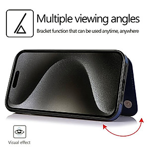 uCOLOR Compatible with iPhone 15 Pro Max 6.7" Wallet Case with Card Holder Slot Folio Flip Leather Kickstand Magnetic Clasp RFID Blocking Design Cover 15PM 6.7 Inch (Navy Blue Flowers)