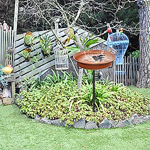 AUHOKY Freestanding Birdbaths Bowl for Outdoor, Lightweight Detachable Outdoor Bird Bath with Sturdy Metal Stake, Adjustable Birdfeeder for Garden Patio Yard Lawn Decoration (Brown)