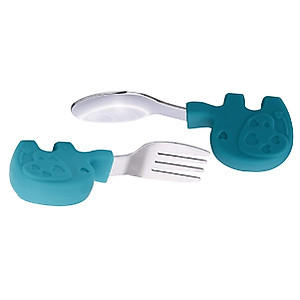 Kisangel 1 Set Training Fork and Spoon Silicone Utensil Rest Silicone Spoon and Fork Tableware for Kid Silicone Spoons and Forks Kids' Cutlery Stainless Steel Children's Fork Toddler Baby
