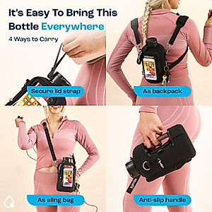 AQUAFIT 64 oz Water Bottle with Time Marker PLUS Carrying Sleeve with Strap - Water Bottle with Strap - Water Bottle with Straw - BPA Free Gym Water Bottle - Big Water Bottle with Handle (Monstera)