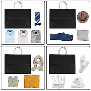 Moretoes 90pcs Black Gift Bags, 16x6x12 Inch Paper Gift Bags Black Kraft Paper Bags with Handles, Shopping Bags in Bulk for Boutiques, Grocery, Mechandise, Party, Gifts & Merchandise