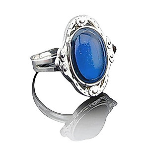 ODETOJOY Emotional Mood Ring Heart Butterfly Color Change Mood Magic Oval Temperature Control Rings Size Adjustable Antique Silver Boho Finger Ring (Oval)
