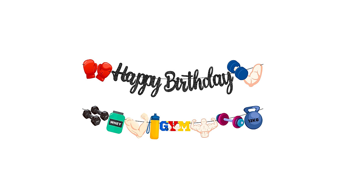 Gym Birthday Party Banner - Fitness Decorations 2Pcs