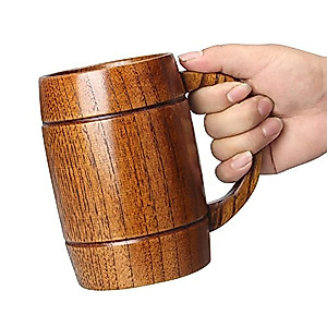 Wooden Beer Mug Best Wood Drinking Cup Viking Mug Wooden Tankard Beer Glass Stein Tea Cup Barrel Mug for Men Women Coffee Mug Gift