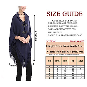 Iristide Women's Shawl Loose Cloak Poncho With Stylish Trumpet Button, Double Tassel V-neck Angle Buckle Pullover Wrap Warm Thickening (black)