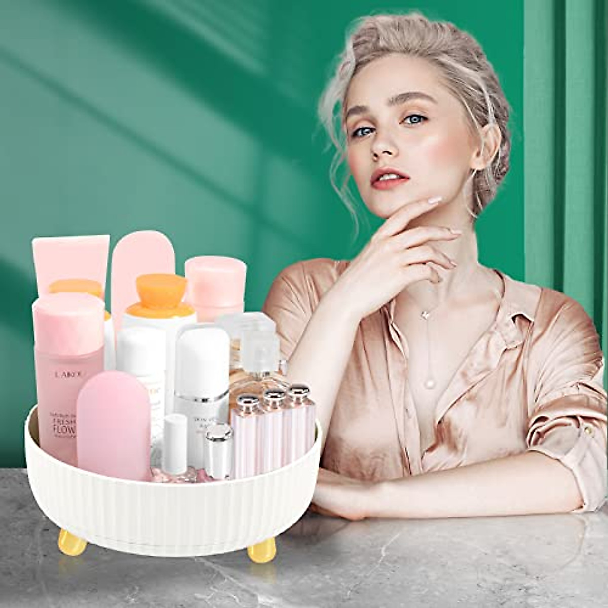 CGBE Lazy Susan Organizer, 360 Degree Rotating Makeup Organizer, Lazy Susan Round Turntable Storage Tray for Vanity Bathroom Countertop Kitchen Organized Makeup, Cosmetics, Condiment-White