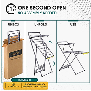 XABITAT Foldable Clothes Drying Rack with Shoe Hanger | Metal Construction, Non-Slip Feet | Dual Layer with Hooks | Hidden Wheels | Space Saving Portable | Ideal for Laundry Room, Indoor & Outdoor
