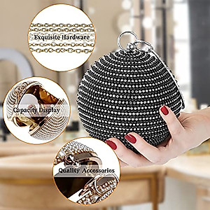 CORIOS Evening Handbag for Women Round Ball Clutch Purse Beaded Pearl Clutch Bag Rhinestones Shoulder Bag Bridal Wedding Purse Crossbody Bag for Wedding Cocktail Party Banquet Prom Black