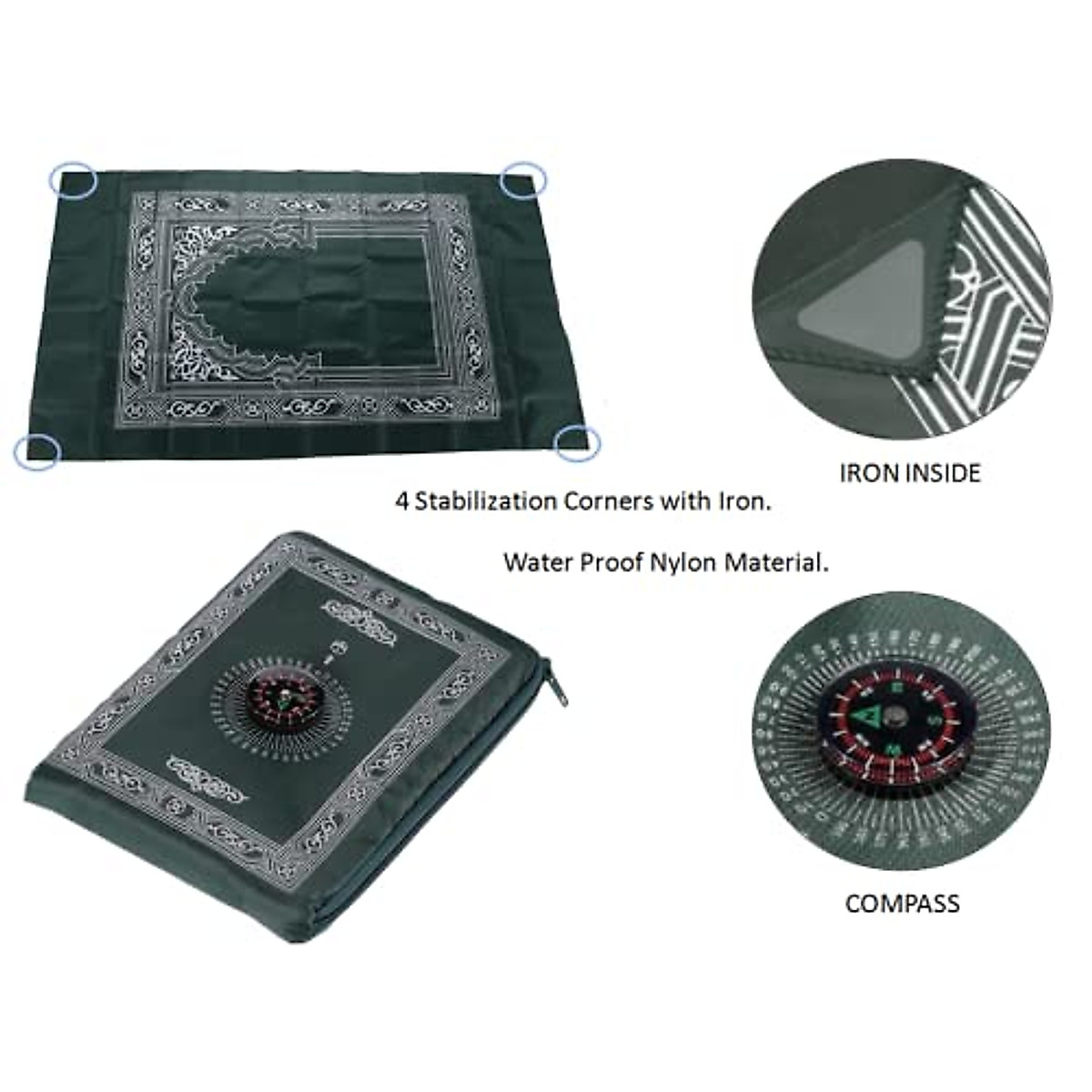 Kellegour 2 Pieces Muslim Travel Prayer Mat,Muslim Prayer Carpet,with Compass Pocket Sized Carry Bag,Muslim Prayer Rug and Attached Compass,Islamic Prayer Rug,Islamic Prayer Pad