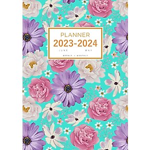 Planner 2023-2024: A5 Weekly and Monthly Organizer from June 2023 to May 2024 | Fantasy Paisley Mandala Design Turquoise