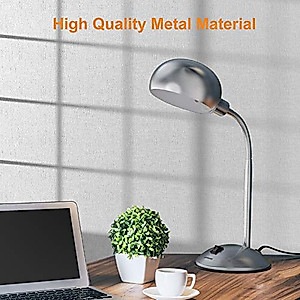 LEPOWER Metal Desk Lamp, Flexible Goose Neck Table Lamp, Eye-Caring Study Desk Lamp with E12 Lamp Base, Adjustable Desk Lamp for Living Room, Bedroom, Study Room and Office (Silver)