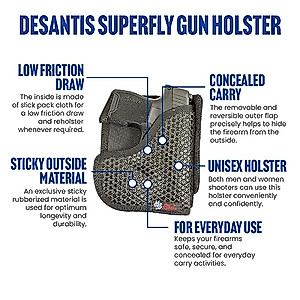 DeSantis Superfly Gun Holster, Made with Sticky Rubberized Fabric, Reversible and Removable Outer Flap, Unisex Pocket Holster, Ambidextrous, Fits SIG P365, P365 SAS, P365 W/Safety, Black