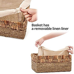 EZOWare Set of 7 Natural Woven Seagrass Wicker Storage Nest Baskets Shelf Organizer Container Bins with Liner