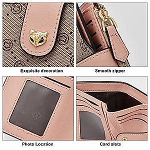 FOXLOVER Small Wallets for Women, Faux Leather Ladies Cute Zipper Purses Wallet with ID Window Credit Card Holders Gift Box Packing Womens Signature Monogram Wallets (Grey+pink)