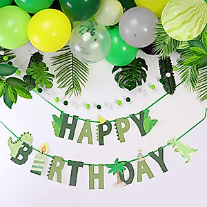 Dinosaur Banner Set Letter Card Dinosaur Theme Event Party Supplies Decoration Happy Birthday Banner for Kids Favorite Boy Gift (Green)
