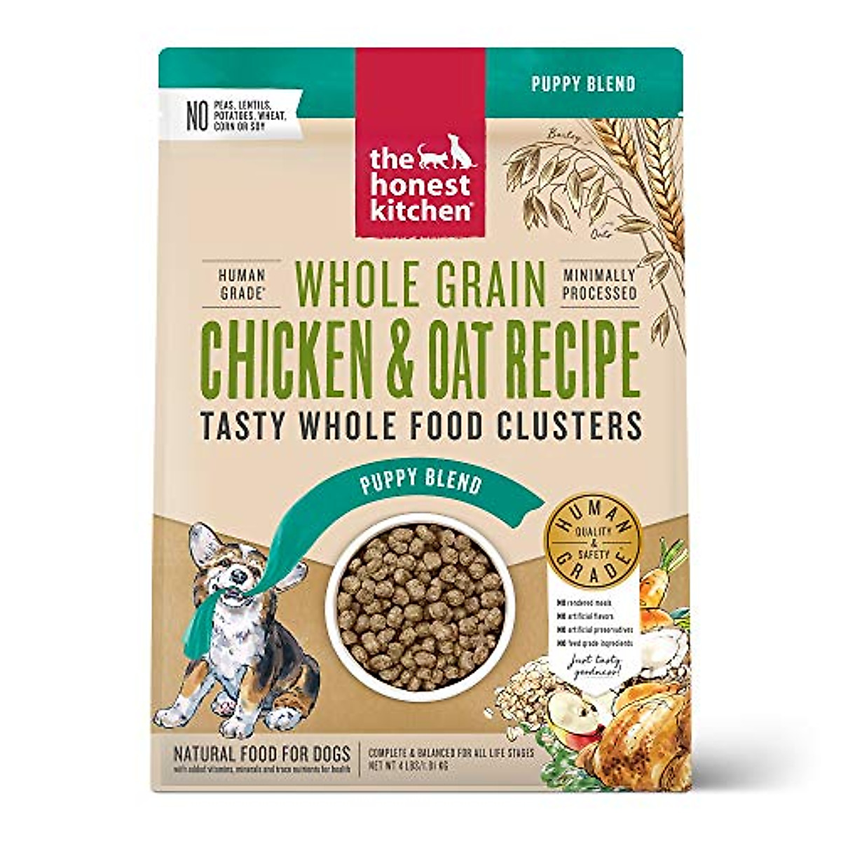 The Honest Kitchen Whole Food Clusters Puppy Whole Grain Chicken Dry Dog Food, 4 lb Bag