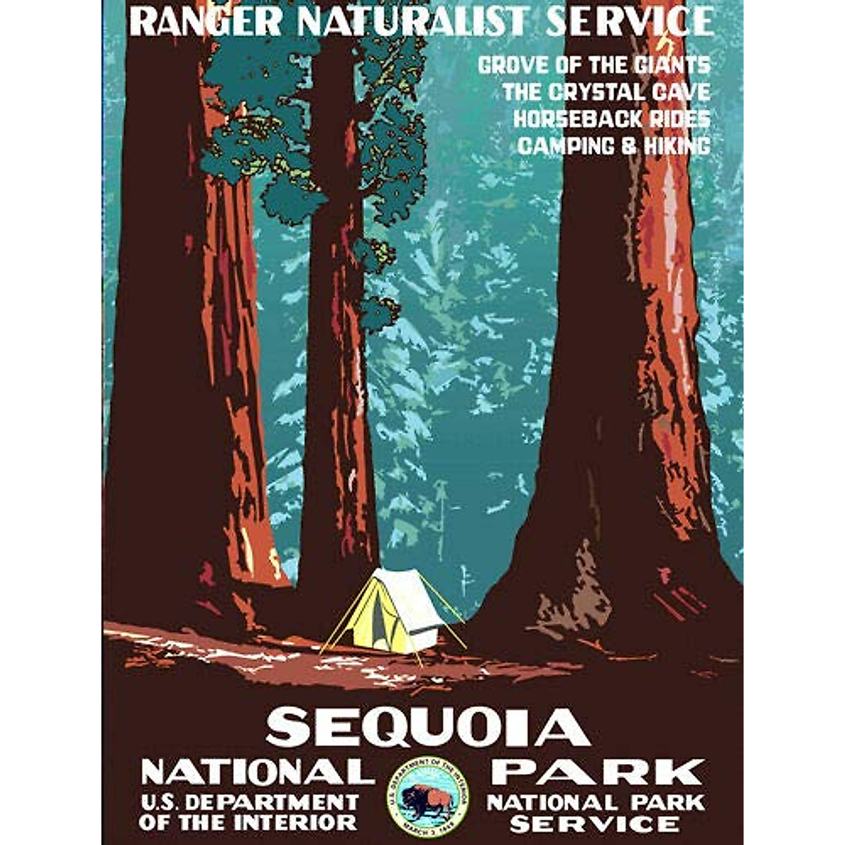 Magnet 3x4 inch Sequoia Art Poster Bumper Sticker - California rv National Park Hike ca Magnetic Magnet Vinyl Sticker
