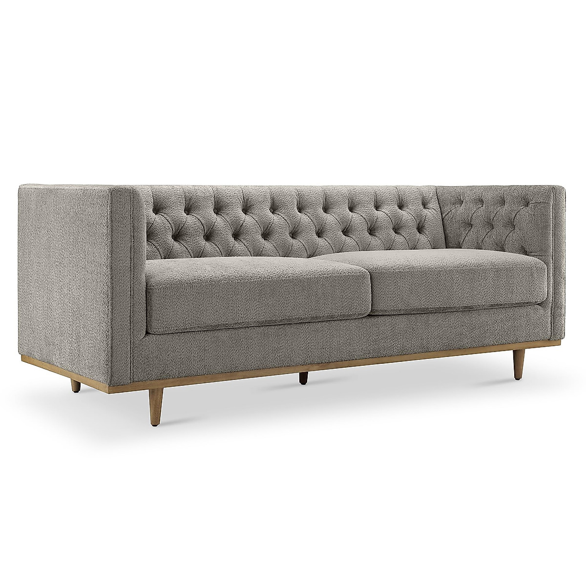 CHERS 79 Inch Sofa Couch with Button Tufted Back, Vintage Mid Century Modern Sofa, Fabric Upholstered Loveseat, 2-Seater Couches for Living Room, Bedroom, Office, Square Arms, Solid Wood Legs, Gray