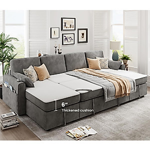 KKL Sofa Bed Couch with Storage Chaise, 85'' Pull Out Couch, Sleeper Sofa Couch with Pull Out Bed, Convertible Sectional Couch, Couch Bed Sofa Pull Out, Couches for Living Room, Chenille, Dark Grey