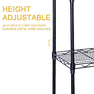 Simple Deluxe Heavy Duty 6-Shelf Shelving with Wheels, Wire Shelving with Hanging Hooks, Adjustable Storage Units, 17.32" D x 11.42" W x 64.96" H, 6 Tier, Black