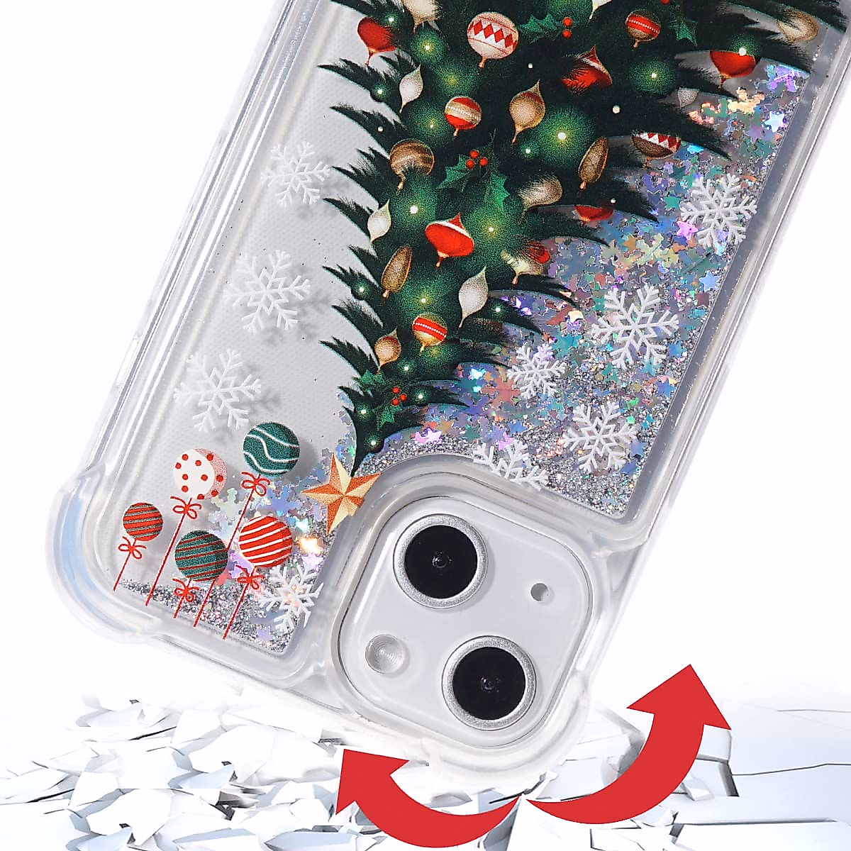 FLOCUTE Glitter Christmas Case Compatible with iPhone 13 Mini Glitter Case Christmas Tree Clear Soft TPU Rubber Bumper Girly Women Cute Liquid Holiday Case for iPhone 13 Mini (Christmas Tree)