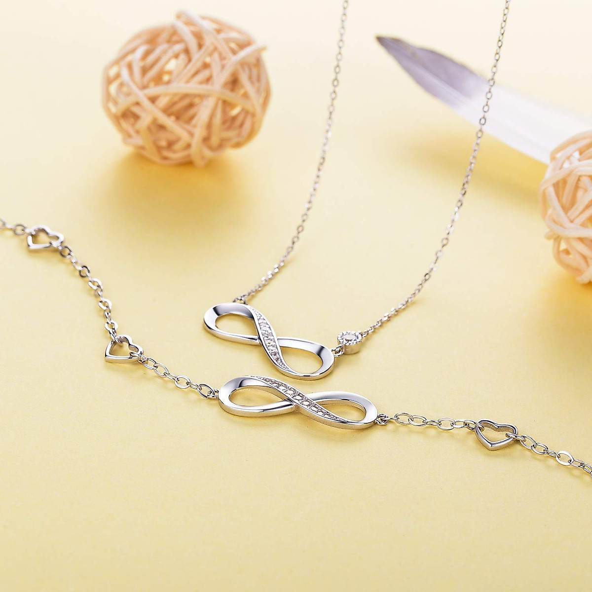 Billie Bijoux 925 Sterling Silver Necklace Bracelet One Sets Forever Love” Infinity Heart Love Jewelry Sets White Gold Plated Diamond Women Necklace