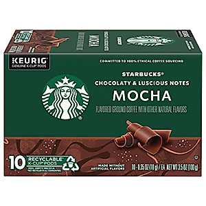 Starbucks Flavored Coffee K-Cup Pods, Mocha Flavored Coffee, Made without Artificial Flavors, Keurig Genuine K-Cup Pods, 10 CT K-Cups/Box (Pack of 1 Box)