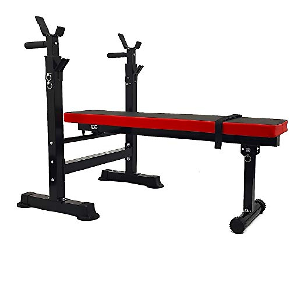 BalanceFrom Adjustable Folding Multifunctional Workout Station Adjustable Olympic Workout Bench with Squat Rack, Black/Red