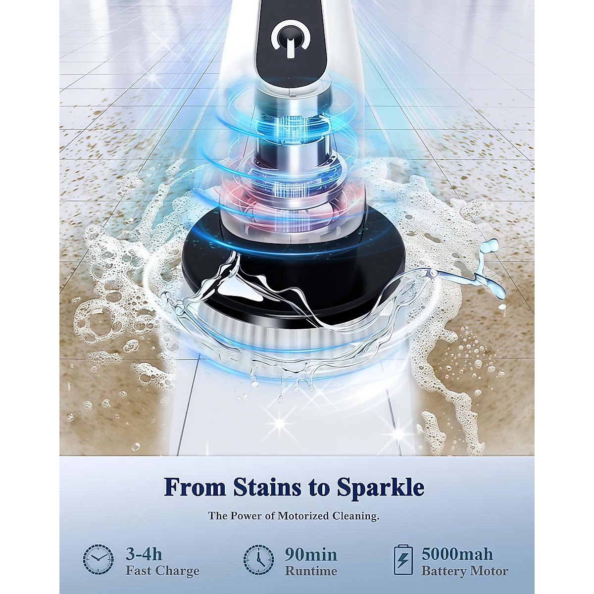 Electric Spin Scrubber, LOSUY Cordless Cleaning Brush with 7 Replaceable Drill Brush Heads and 54 Inch Adjustable Extension Arm, Power Shower Scrubber for Bathroom, Kitchen, Floor, Tile, Tub