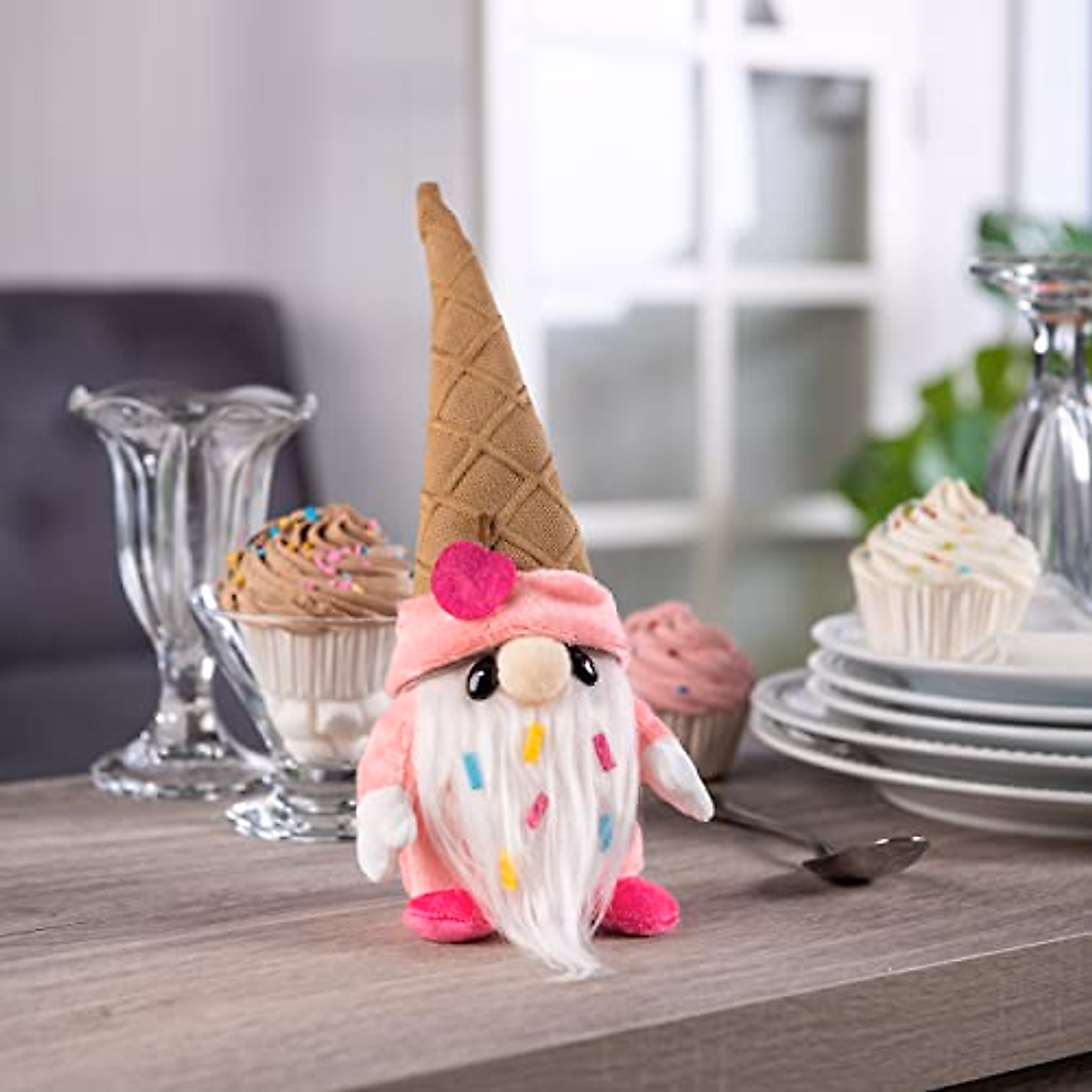 Hug Feel The Love - Ice Cream Gnome - Sweetie, Plush Gnome Decor, Swedish Gnome Ornament Tomte, Pocket Pal Gnomie Gift Figurine, 9 Inches