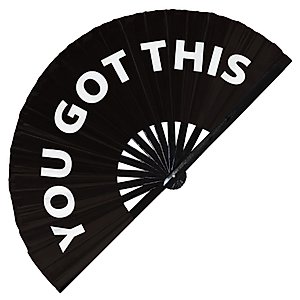 You Got This hand fan foldable bamboo circuit hand fan funny gag slang words expressions statement gifts Festival accessories Rave handheld Circuit event fan Clack fans (Black)