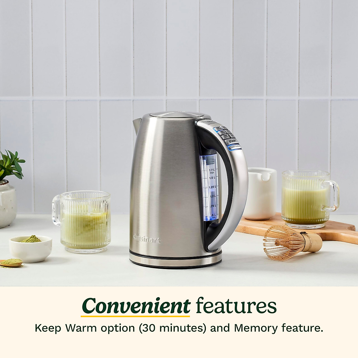 Electric Kettle by Cuisinart, 1.7-Liter Capacity, Cordless 1500-Watts for Fast Heat Up, Stay Cool Non-Slip Handle, Stainless Steel, CPK-17P1