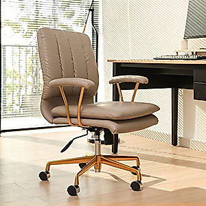 LEAGOO PU-Padded Office Desk Chair, 130° Tiltable Mid-Back Ergonomic Chair Computer Chair, Swivel Executive Office Chair, Home Office Desk Chairs with Upholstered Armrest & Thickened Cushion