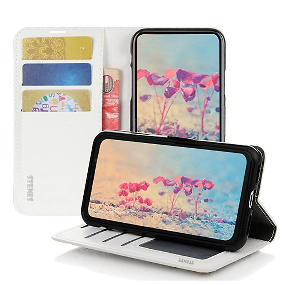 STENES Bling Wallet Phone Case Compatible with Samsung Galaxy Z Fold 2 5G - Stylish - 3D Handmade Flowers Floral Butterfly Design Leather Cover with Neck Strap Lanyard & Screen Protector - Red