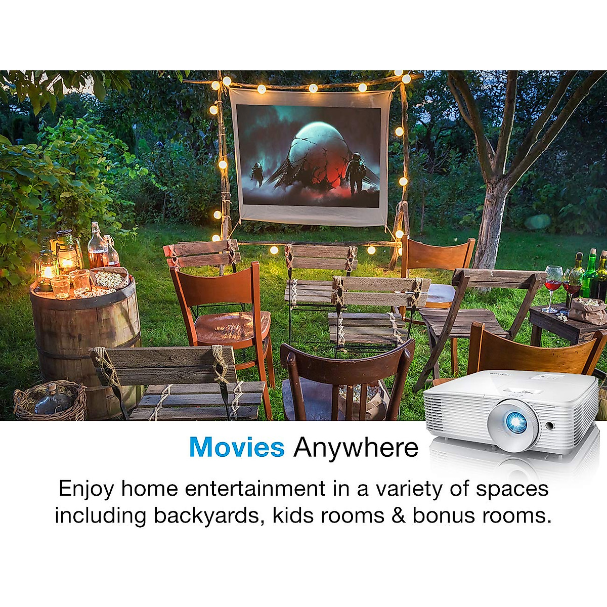 Optoma SH360 Affordable Home Projector | Indoor or Outdoor Movies, Up to 300" | 480p Ready | Bright 3600 Lumens | Compatible with Fire Stick, Roku & More | Integrated Speaker | Up to 15,000hr Lamp