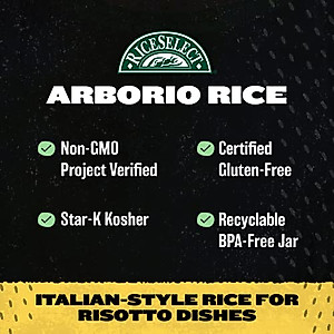 RiceSelect Arborio Rice for Italian Risotto, Premium Gluten-Free Rice, Non-GMO, 32-Ounce Jar, (Pack of 1)