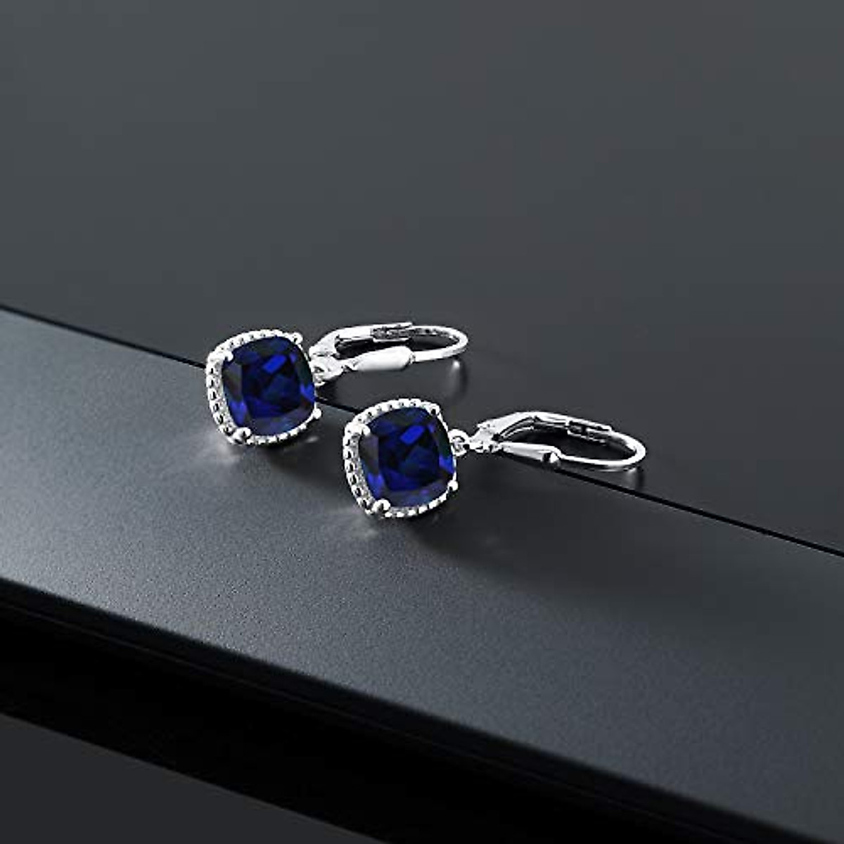 Gem Stone King 925 Sterling Silver 8MM Cushion Gemstone Birthstone Leverback Drop Dangle Earrings for Women